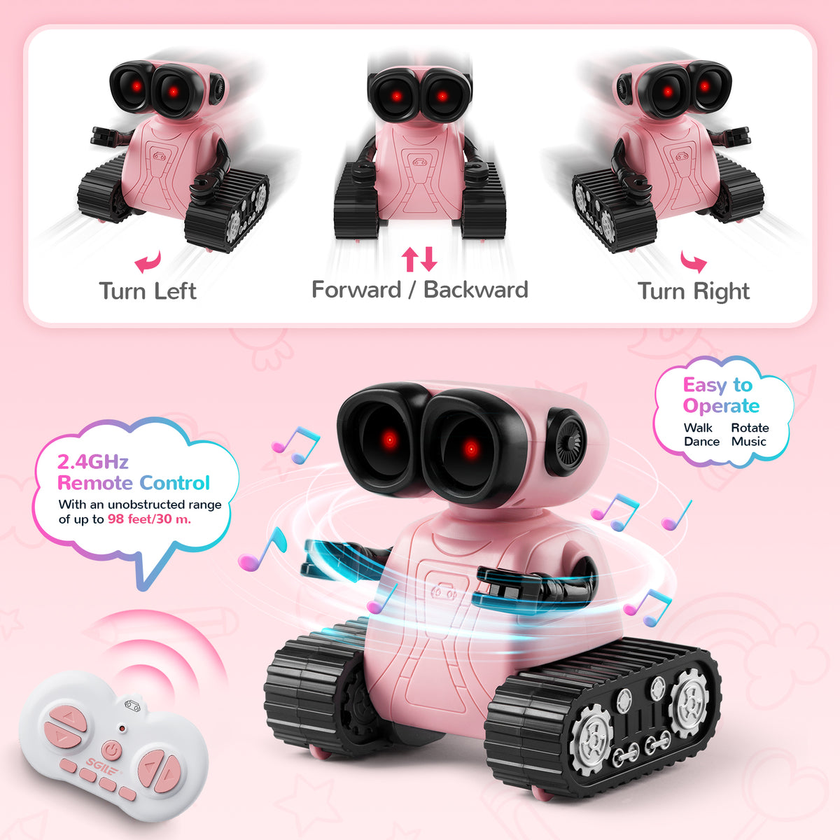 SGILE Remote Control Robot Toys with Music and LED Eyes,Pink – sgile